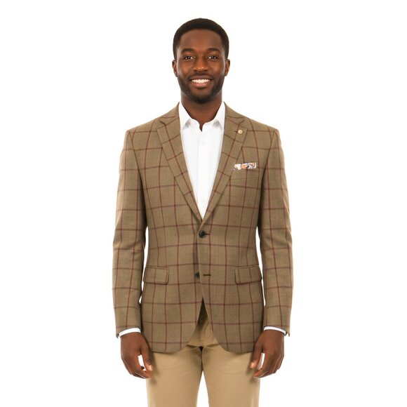 Tazio | Suits & Blazers | Dark Tan Mens Blazer W Red Windowpane By ...